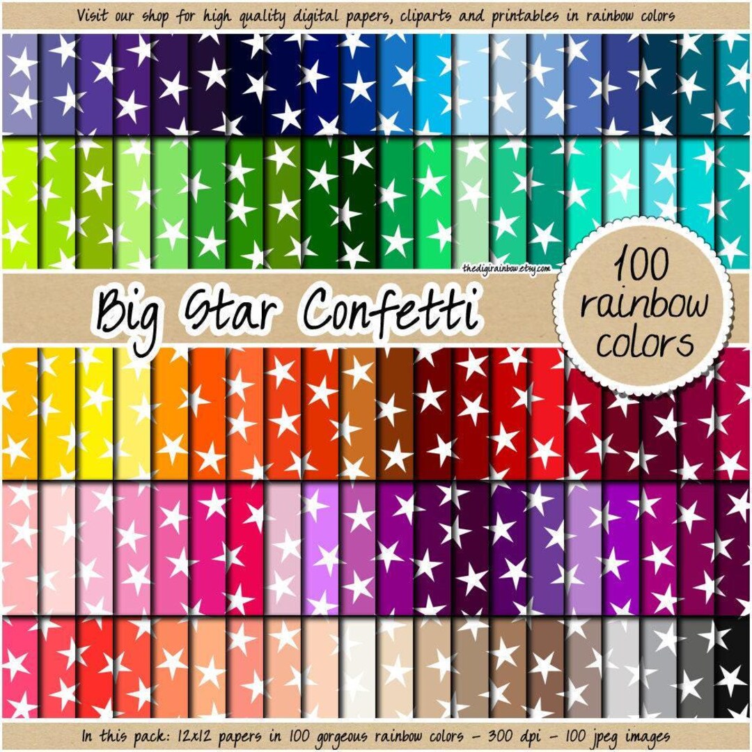 100 Seamless Star Background Sky Digital Paper Rainbow Confetti Pattern ...