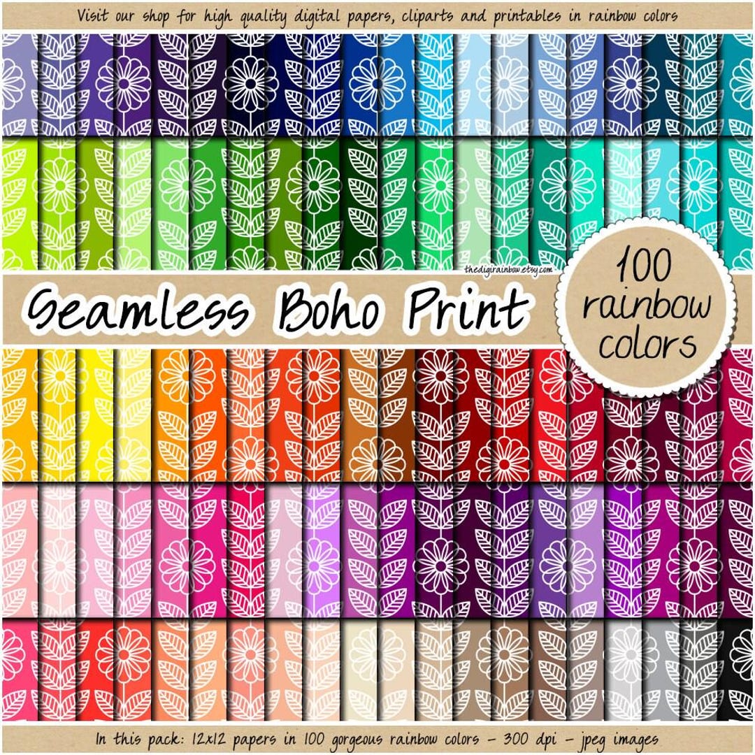 100 SEAMLESS Boho Digital Paper Rainbow Lace Pattern Tribal Background ...