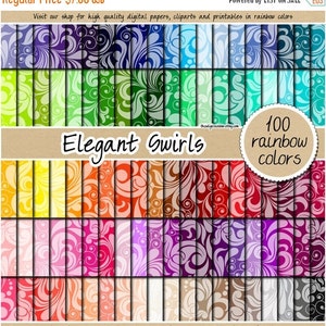 100 Tinted Swirl Digital Paper Damask Digital Paper Wedding Digital ...