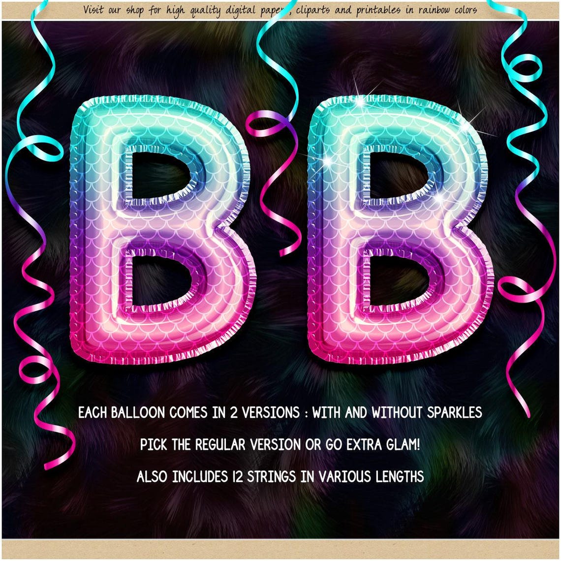 MERMAID Foil Balloon Alphabet Clipart Blue Purple Pink Birthday Balloon ...