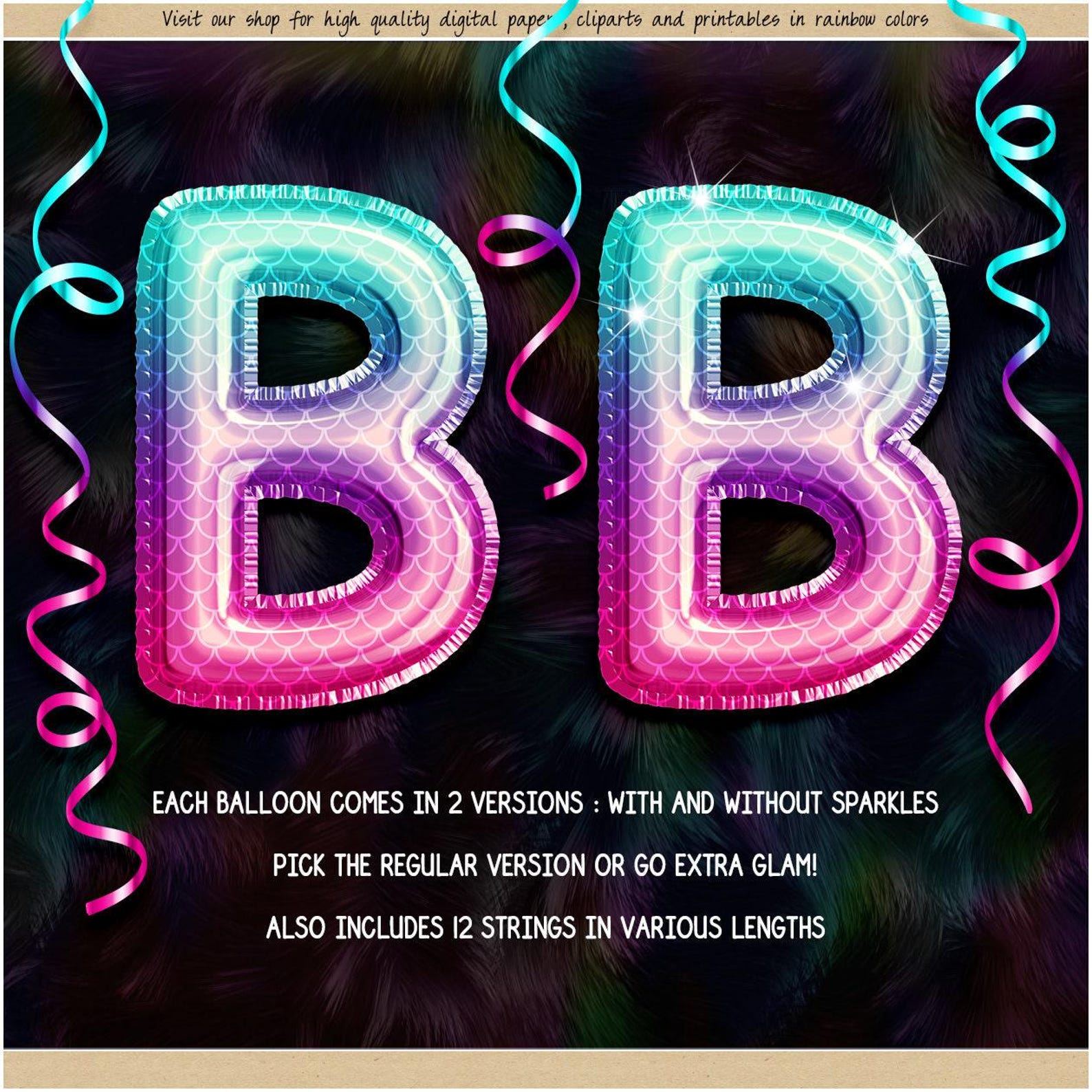 MERMAID Foil Balloon Alphabet Clipart Blue Purple Pink Birthday Balloon ...