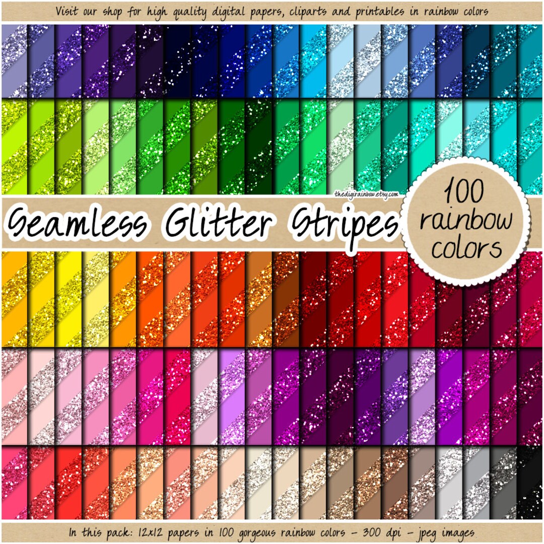 100 SEAMLESS Glitter Luxury Digital Paper Rainbow Sparkle Stripe ...