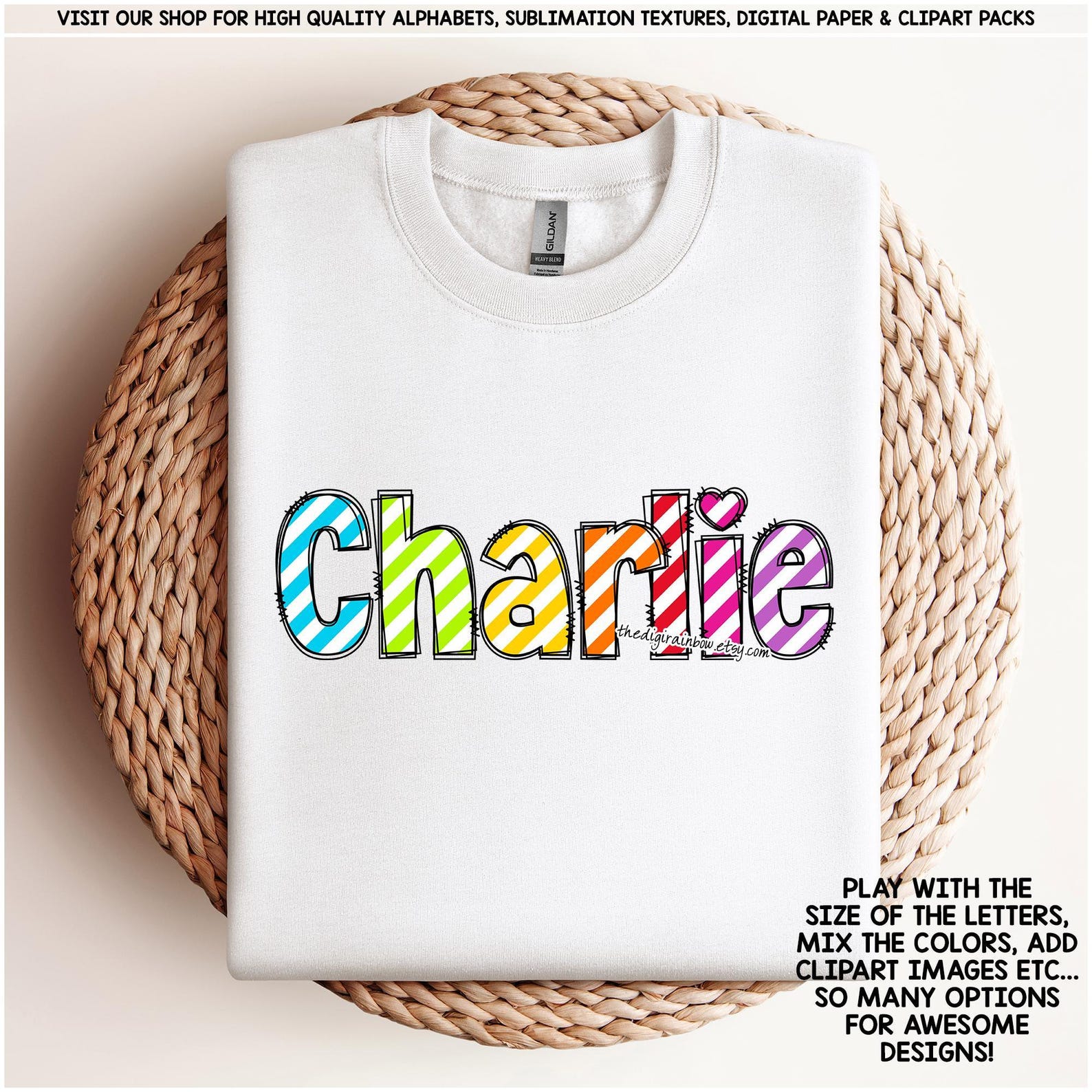 100 Doodle Alphabet PNG Bundle in Rainbow Colors, Bright Sublimation ...