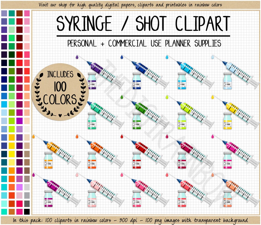 SALE 100 SYRINGE Clipart Syringe Sticker Diabetes Clipart Insulin Pen ...
