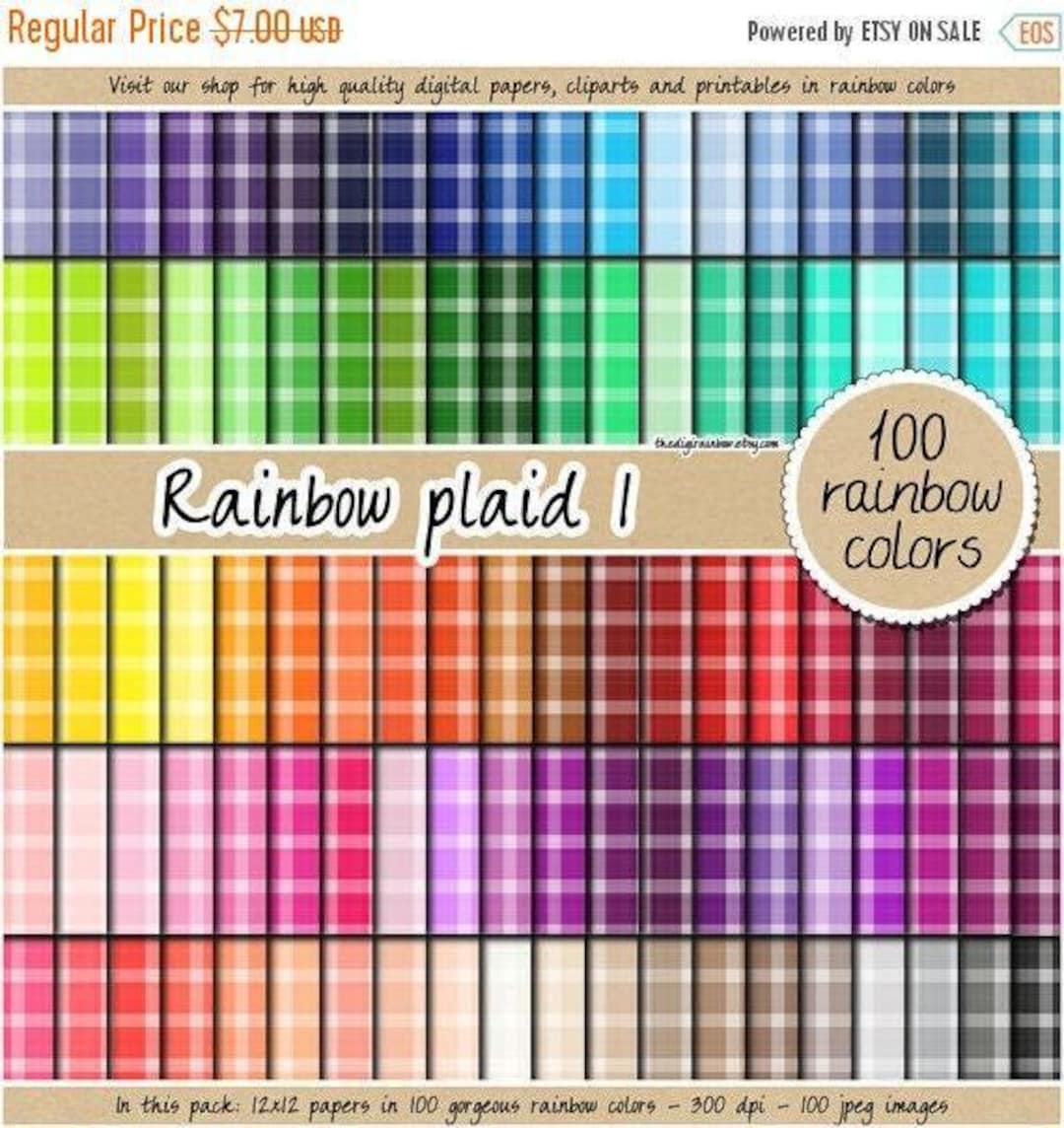 100 Seamless Plaid Digital Paper Fabric Background Digi Rainbow ...