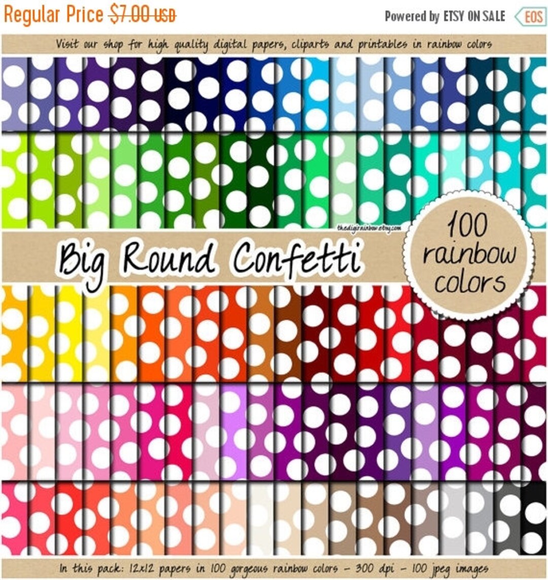 100 Seamless Confetti Digital Paper Rainbow Polka Dot Scatter ...