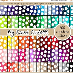 100 Seamless Confetti Digital Paper Rainbow Polka Dot Scatter ...