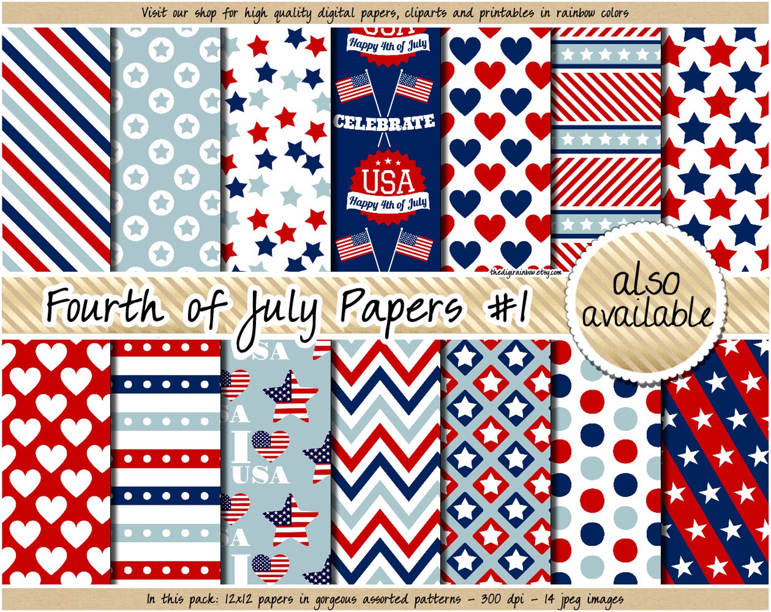 SALE 4th of July Digital Paper USA Patriotic Digital Paper - Etsy