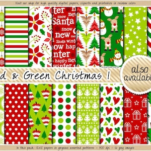 SALE Christmas Digital Paper Red and Green Christmas Digital Paper ...