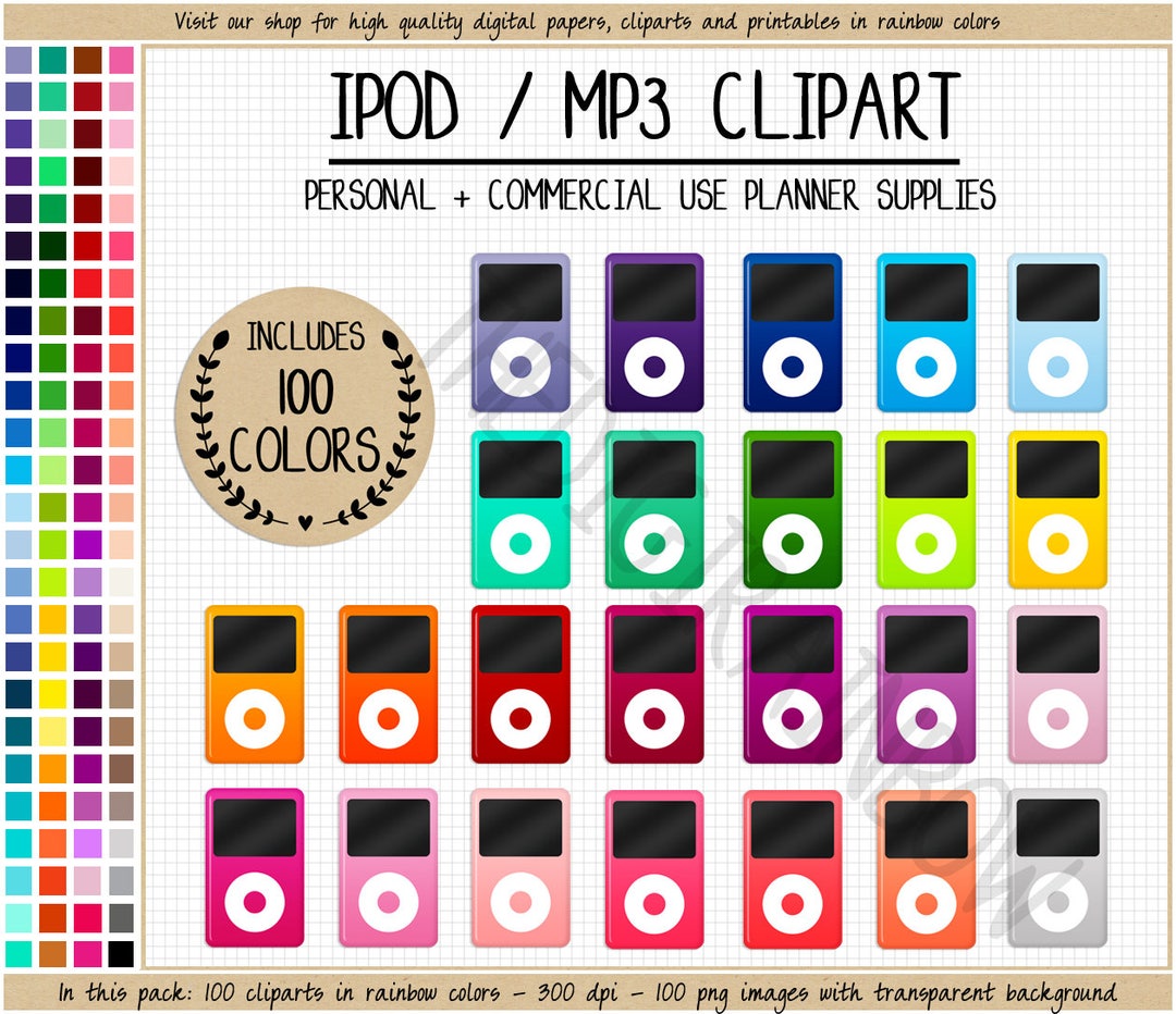 SALE 100 IPOD Clipart Rainbow Ipod Stickers Music Stickers Mp3 Clipart ...