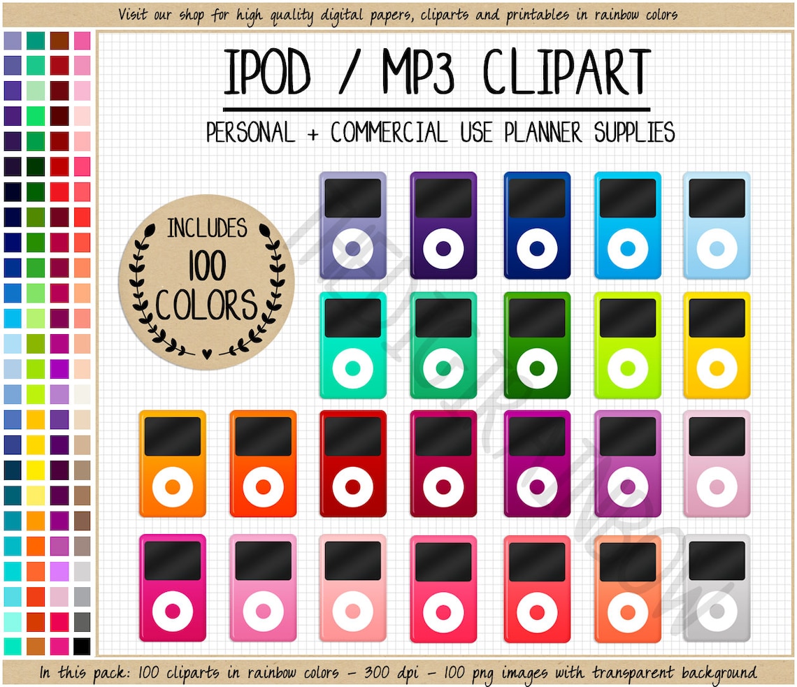 SALE 100 IPOD Clipart Rainbow Ipod Stickers Music Stickers Mp3 Clipart ...