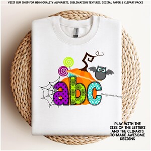 Halloween Doodle Alphabet PNG Font Spooky Pumpkin Lantern Vampire Ghost ...