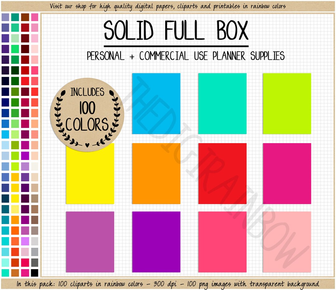 SALE 100 Solid Full Box Planner Stickers Unlined Full Box Stickers ...