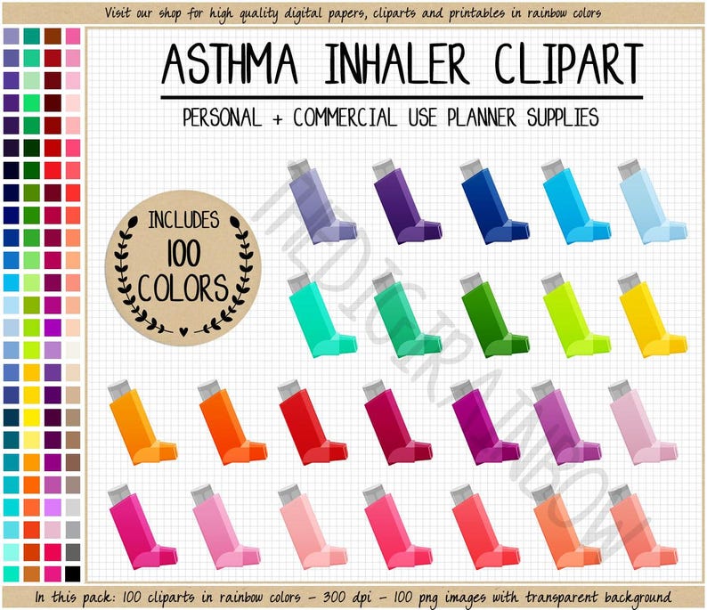 SALE 100 ASTHMA INHALER Clipart Asthma Inhaler Planner Sticker ...