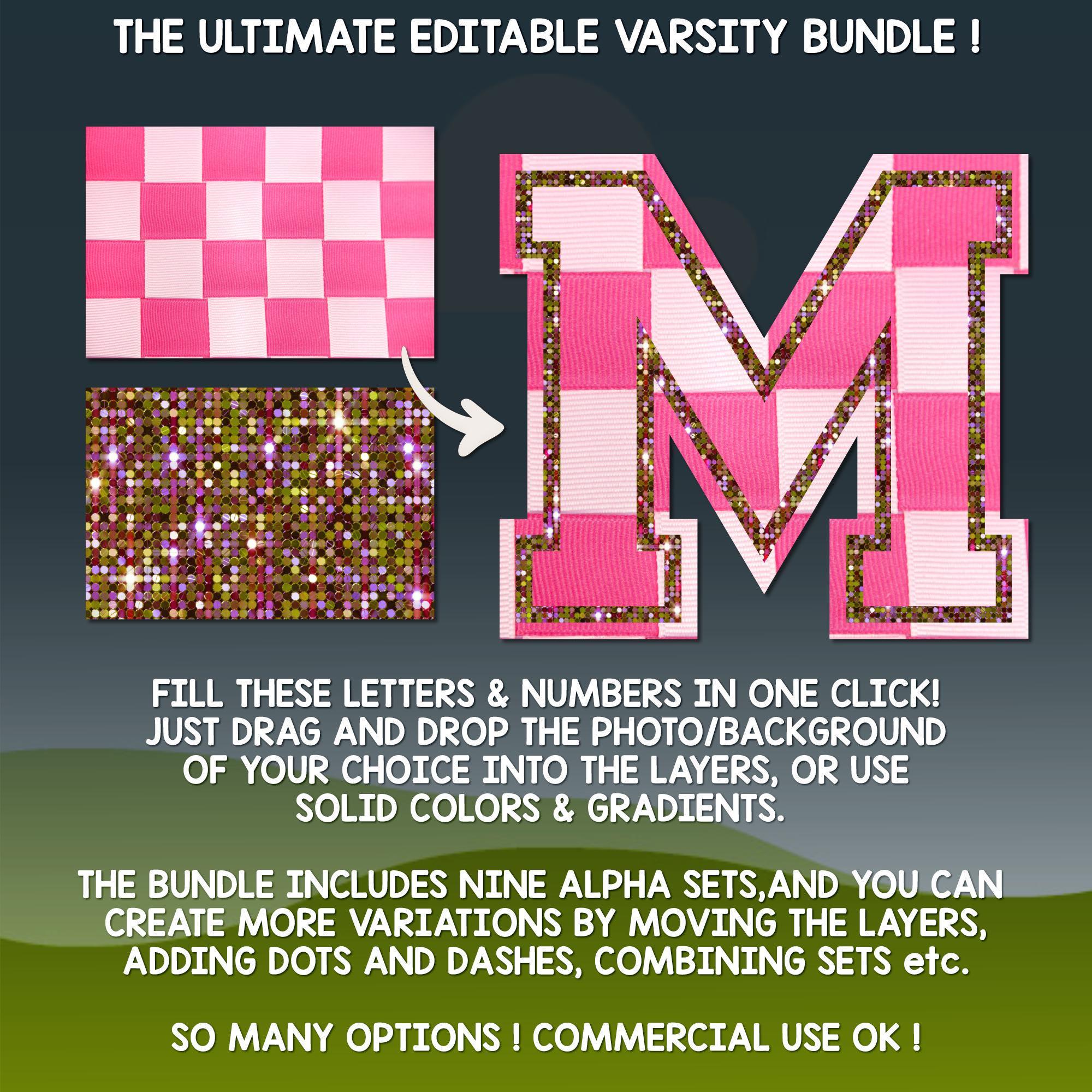 Varsity Alphabet Bundle, Editable CANVA Letters College Football Font ...
