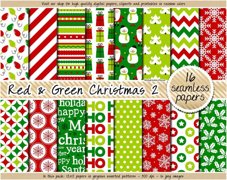 SALE Christmas Digital Paper Red and Green Christmas Digital Paper ...