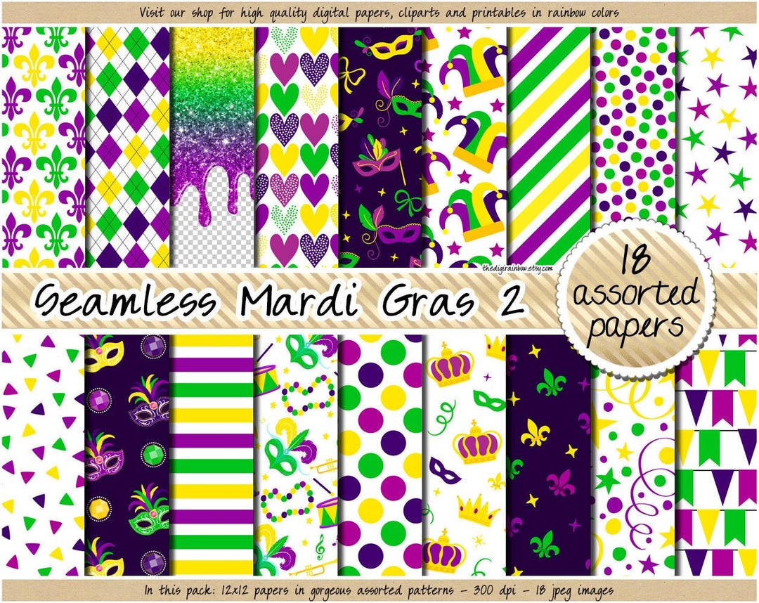 SEAMLESS Mardi Gras Digital Paper Carnival Background Glitter Fat ...