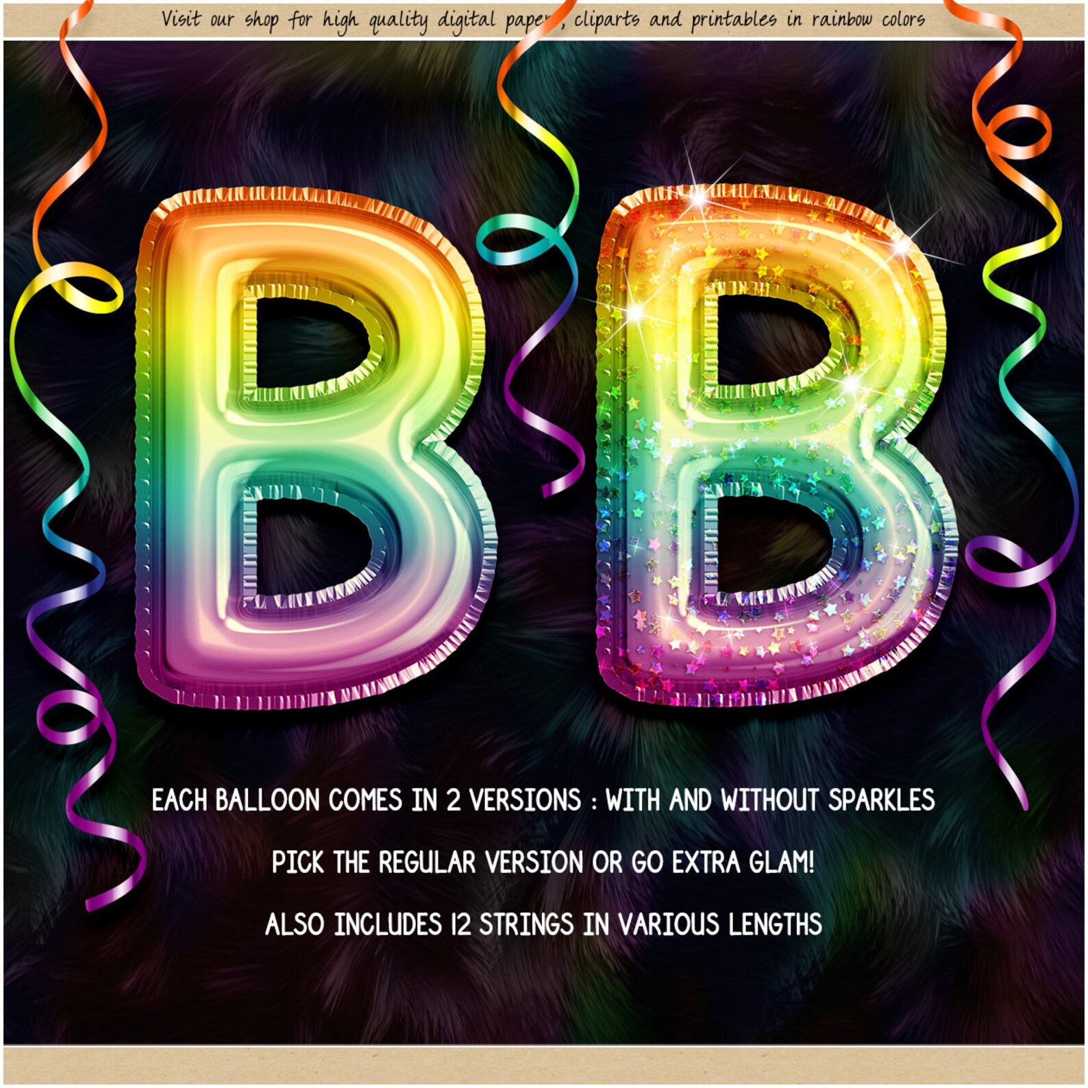 RAINBOW Foil Balloon Alphabet Clipart Rainbow Glitter Balloon - Etsy