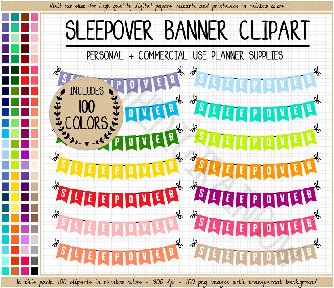 SALE 100 SLEEPOVER Clipart Sleepover Stickers Slumber Party Pajama ...