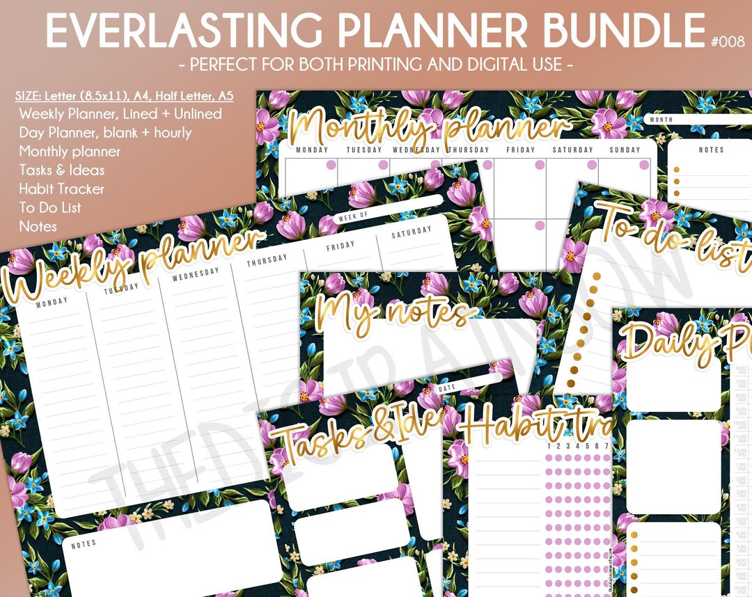 SALE Purple Floral Weekly Desk Planner Printable Calendar Flower ...