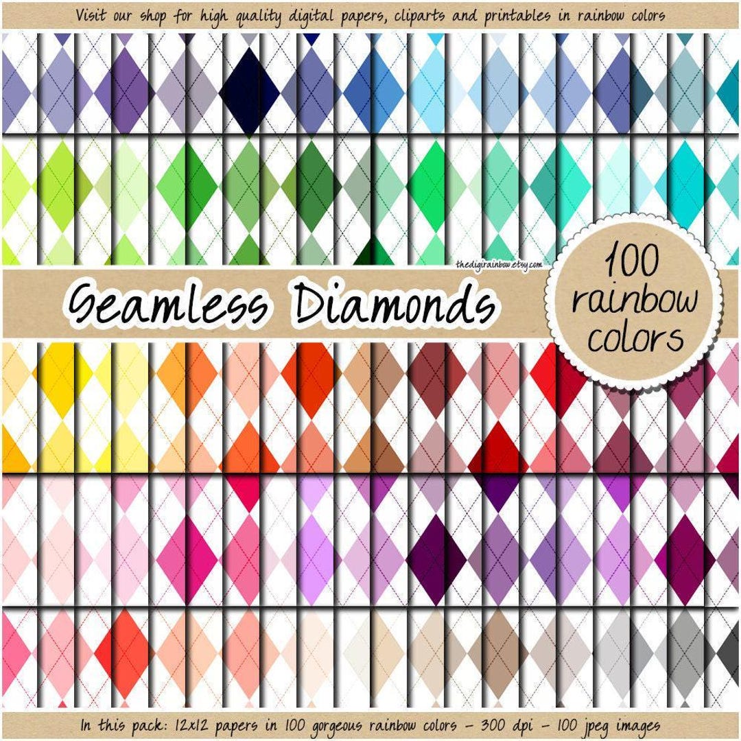 100 Seamless Diamond Digital Paper Argyle Pattern Harlequin Background ...