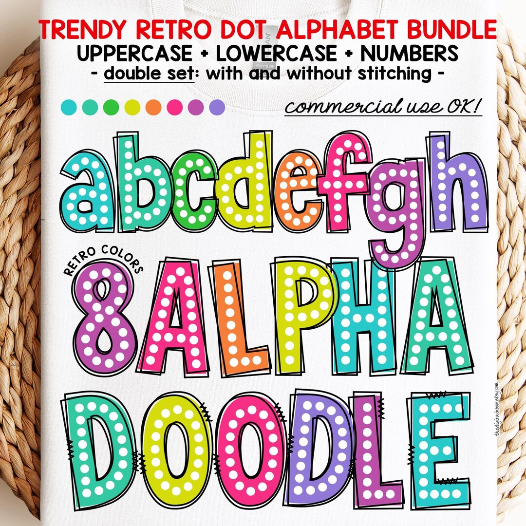 Retro Dot Alphabet PNG Doodle Letters Pastel Handwritten Scribble Alpha ...