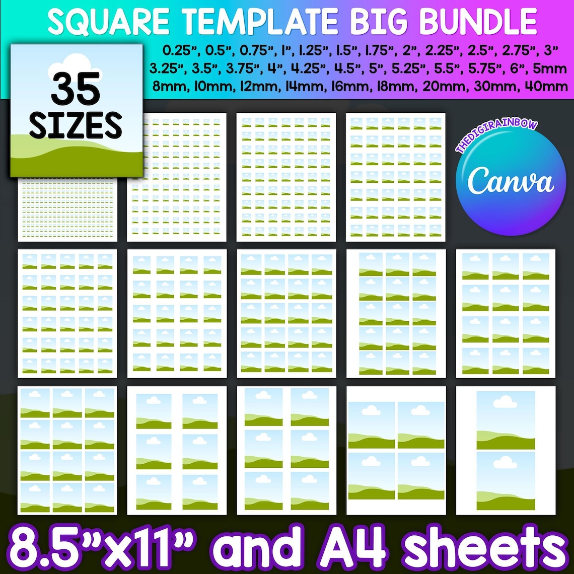 Square Template Bundle, Editable Canva Squaretemplate, Blank Square ...