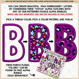 Spring PNG Faux Embroidery Alphabet, Pink and Purple Alpha Bundle ...