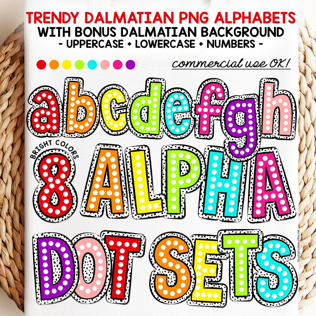 Dalmatian Dot Alphabet + Spot Background Bundle, Seamless Dalmatian ...