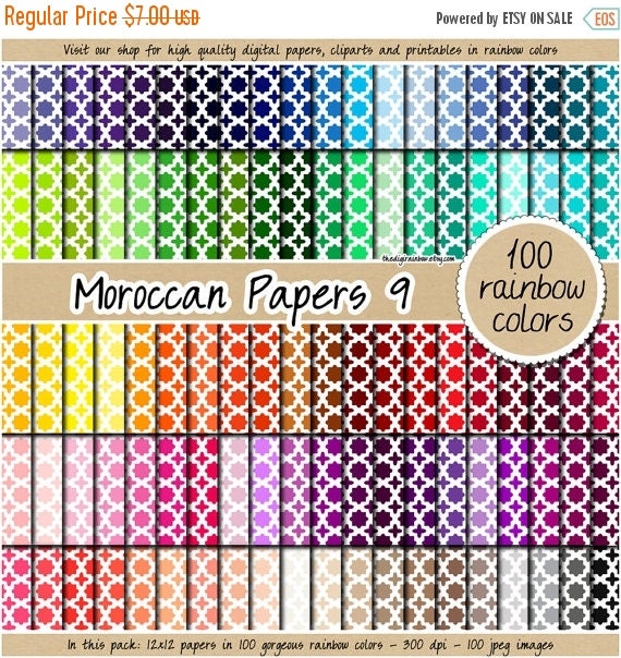 100 Moroccan Digital Paper Quatrefoil Digital Paper Rainbow - Etsy
