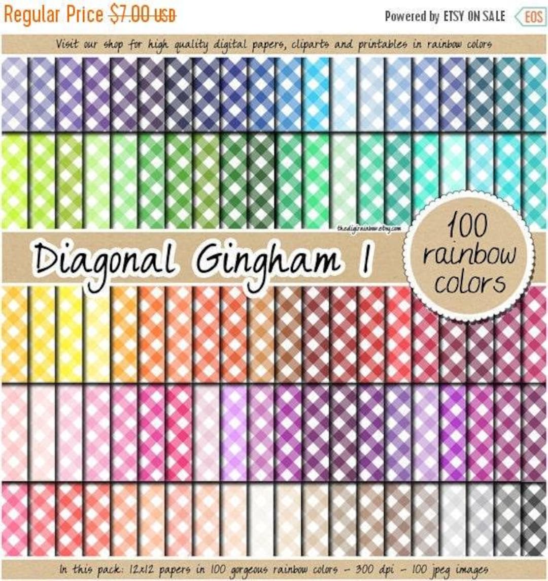 100 Seamless Gingham Digital Paper Rainbow Gingham Pattern Kitchen ...