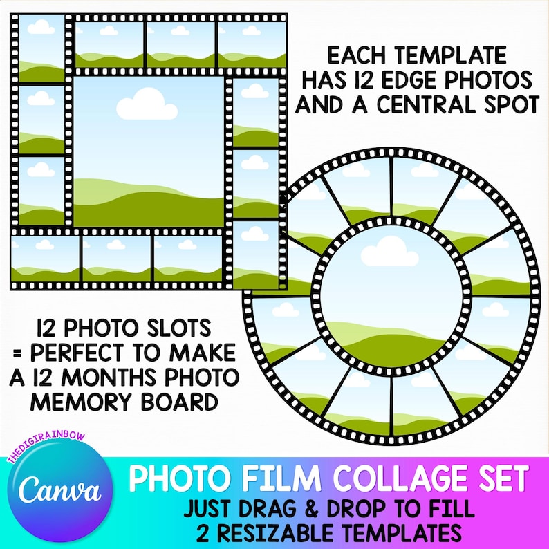 Film Photo Strip Canva Editable Template, Square Negative Film ...