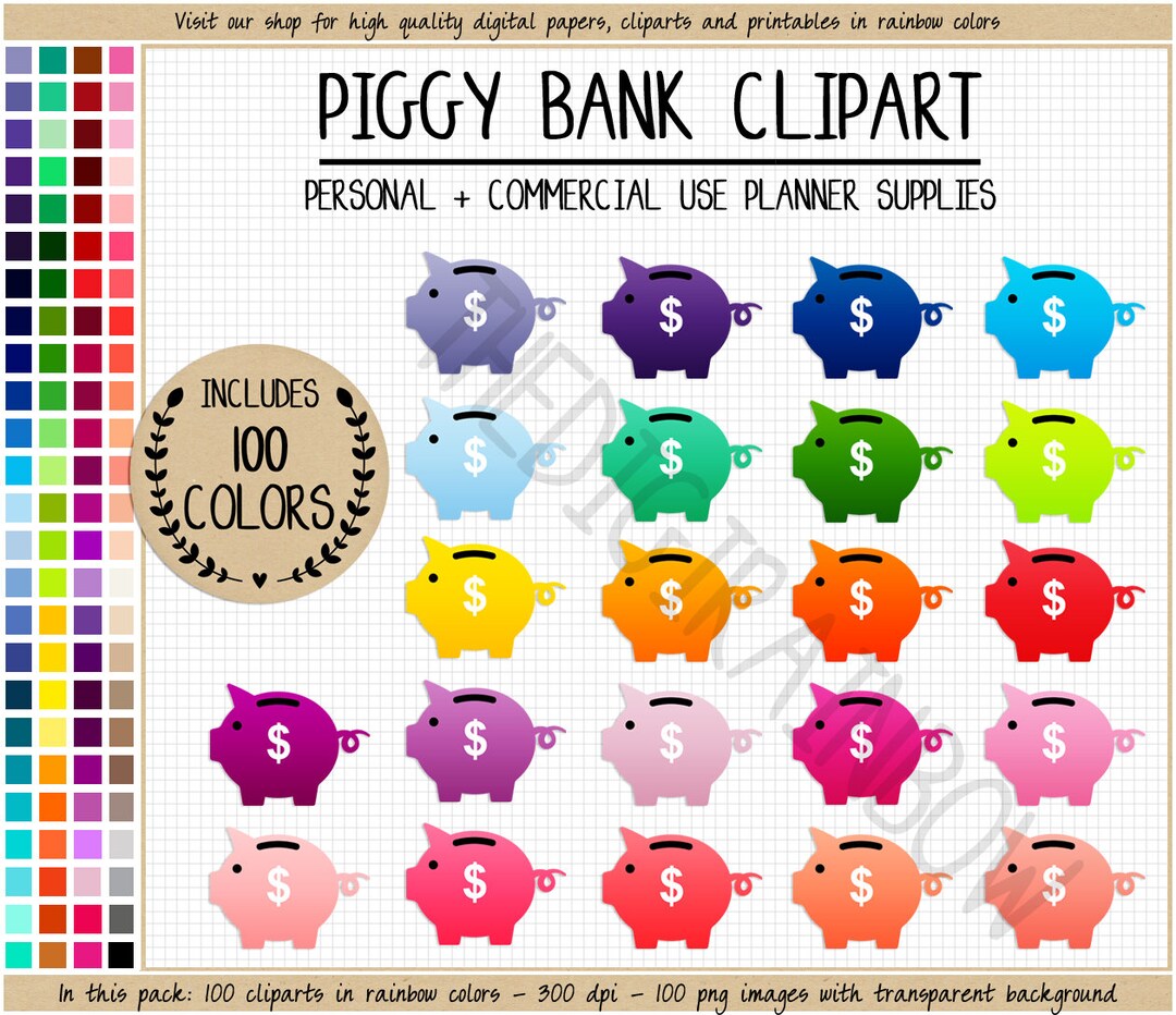 SALE 100 PIGGY BANK Clipart Money Clipart Rainbow Payday Stickers Bank ...