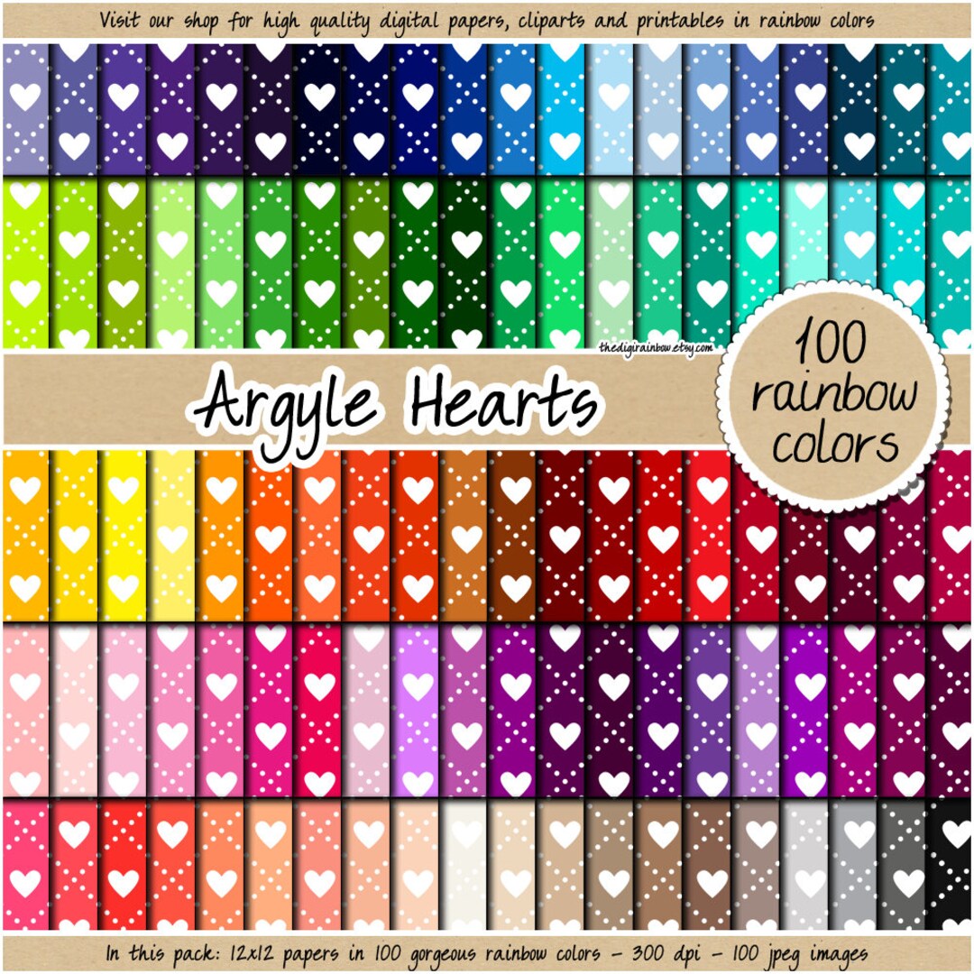 100 Seamless Heart Digital Paper Valentine's Day Digital Paper Wedding ...