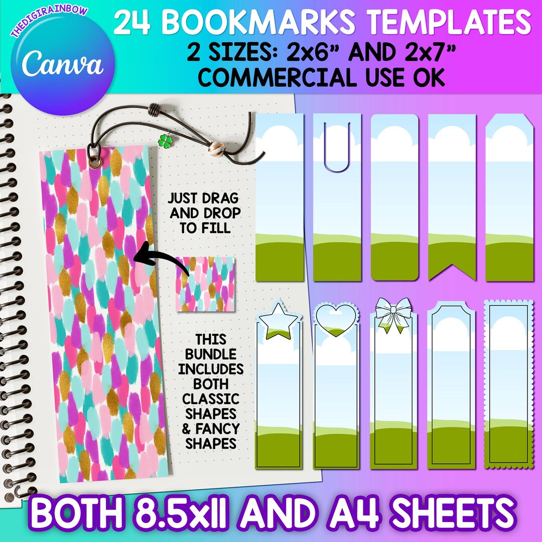 CANVA Bookmark Template, Drag and Drop Editable CANVA Frame Bundle ...