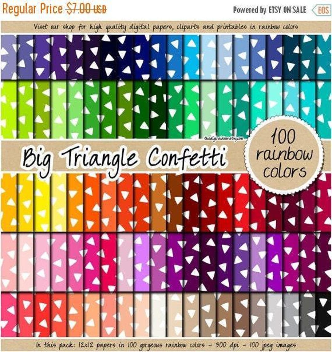 100 Triangle Confetti Digital Paper Rainbow Confetti Digital Paper Star ...