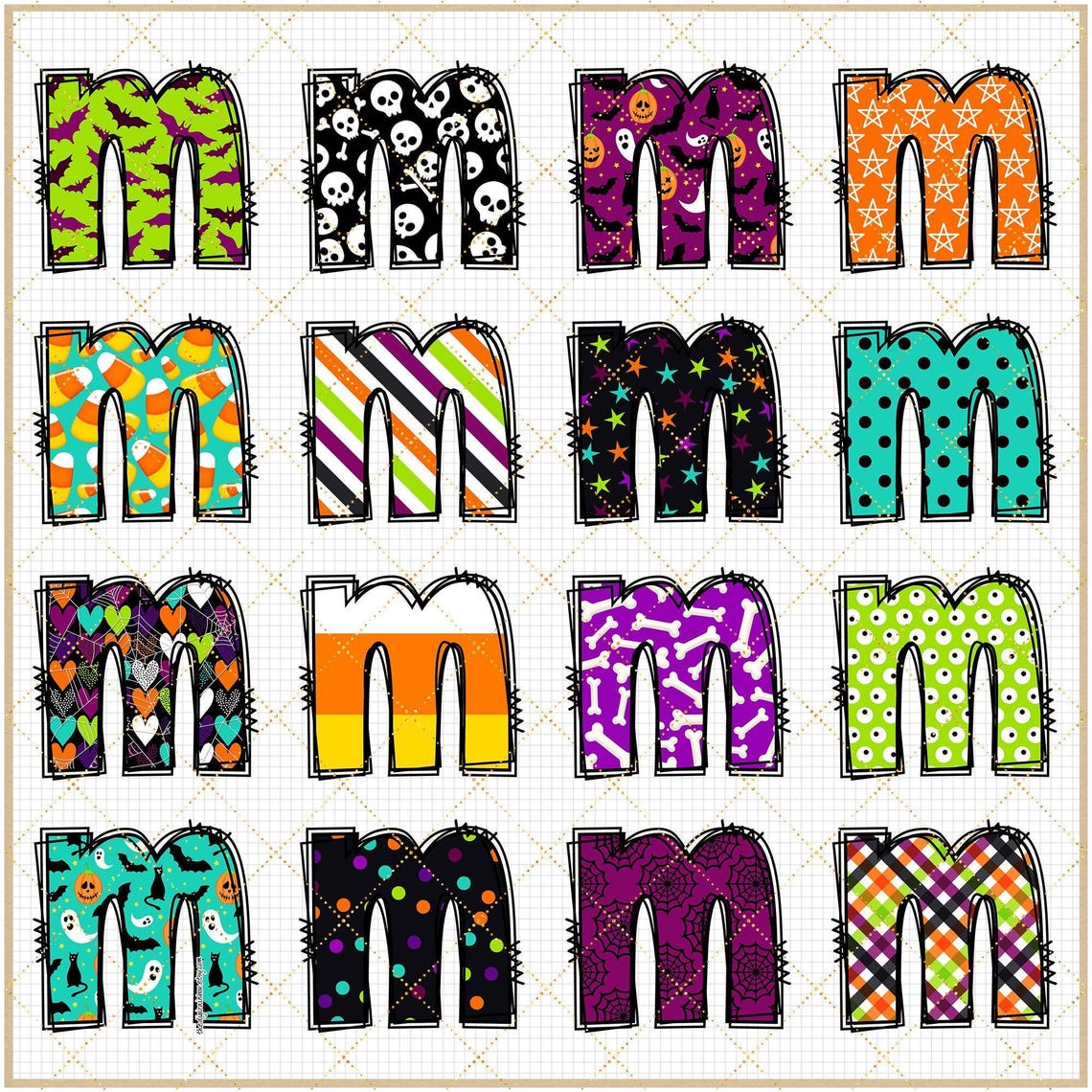 Halloween PNG Alphabet Doodle Font Black Cat Clipart Jack O Lantern ...