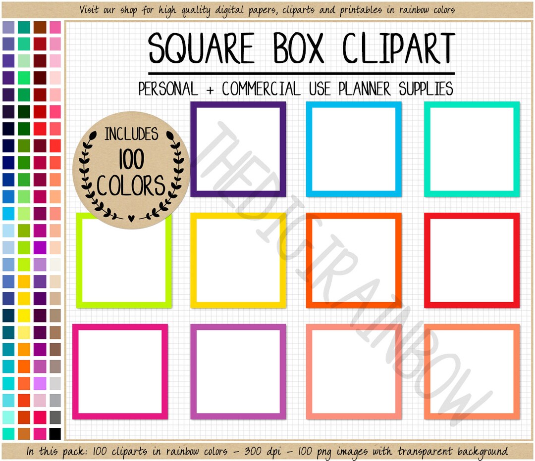 SALE 100 SQUARE Box Clipart Blank Square Stickers Printable Square ...