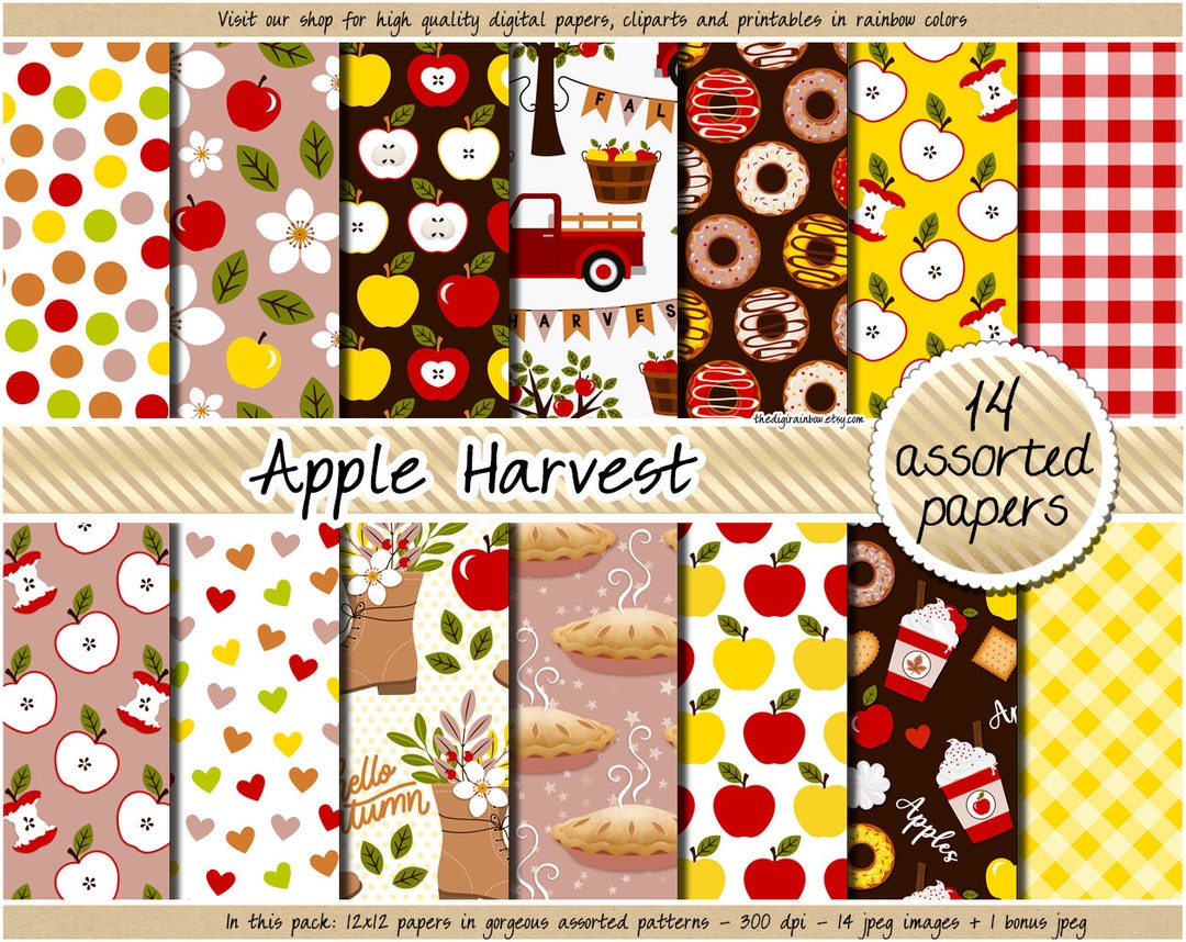SALE Apple Digital Paper Fall Pattern Thanksgiving Background Boho ...
