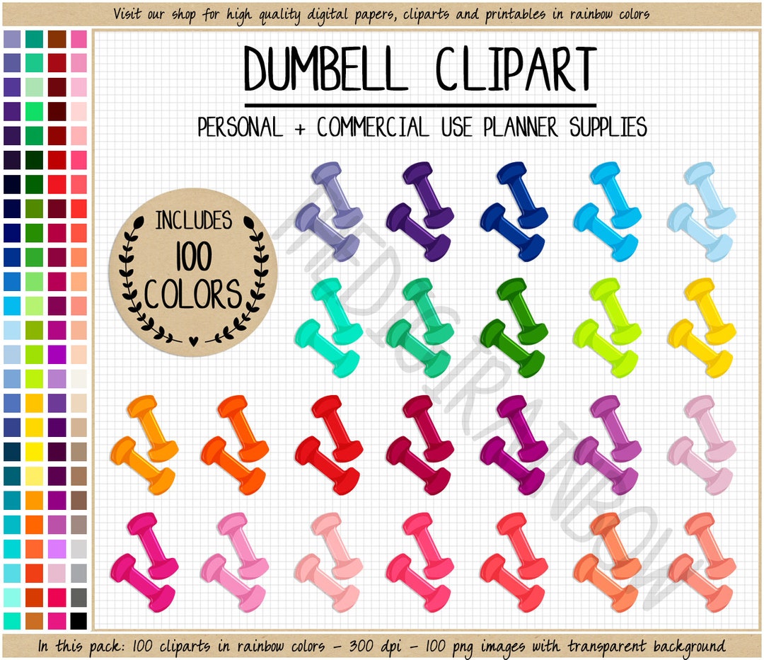 SALE 100 DUMBBELL Clipart Weights Clipart Rainbow Dumbbell Stickers ...