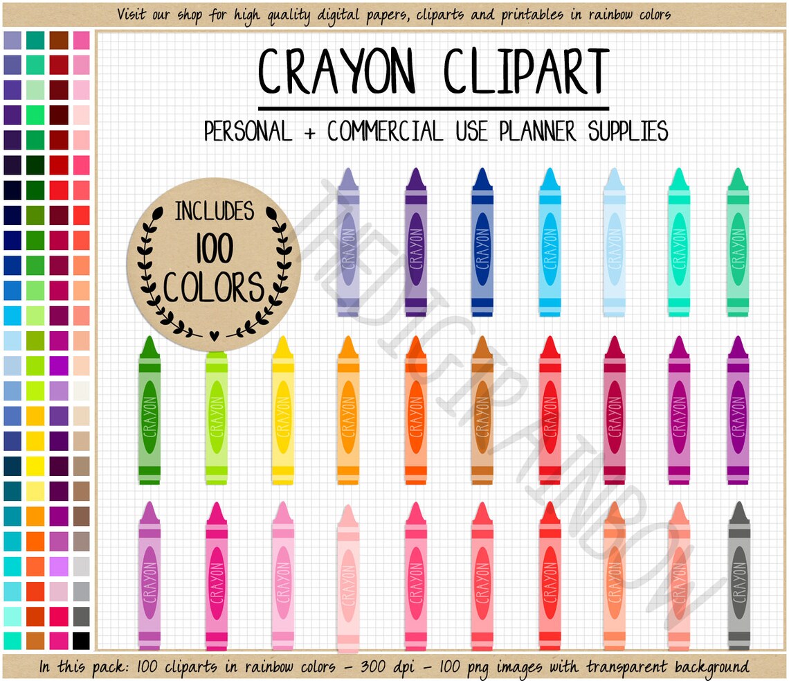 SALE 100 CRAYON Clipart Rainbow Crayon Stickers Back to School - Etsy