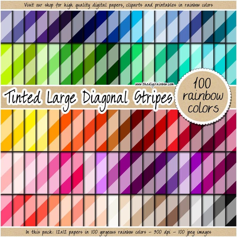 100 SEAMLESS Striped Digital Paper Tinted Large Diagonal Stripe ...