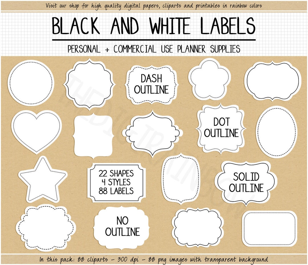 SALE Printable White Labels Blank Label Outlined Black Label Clipart ...