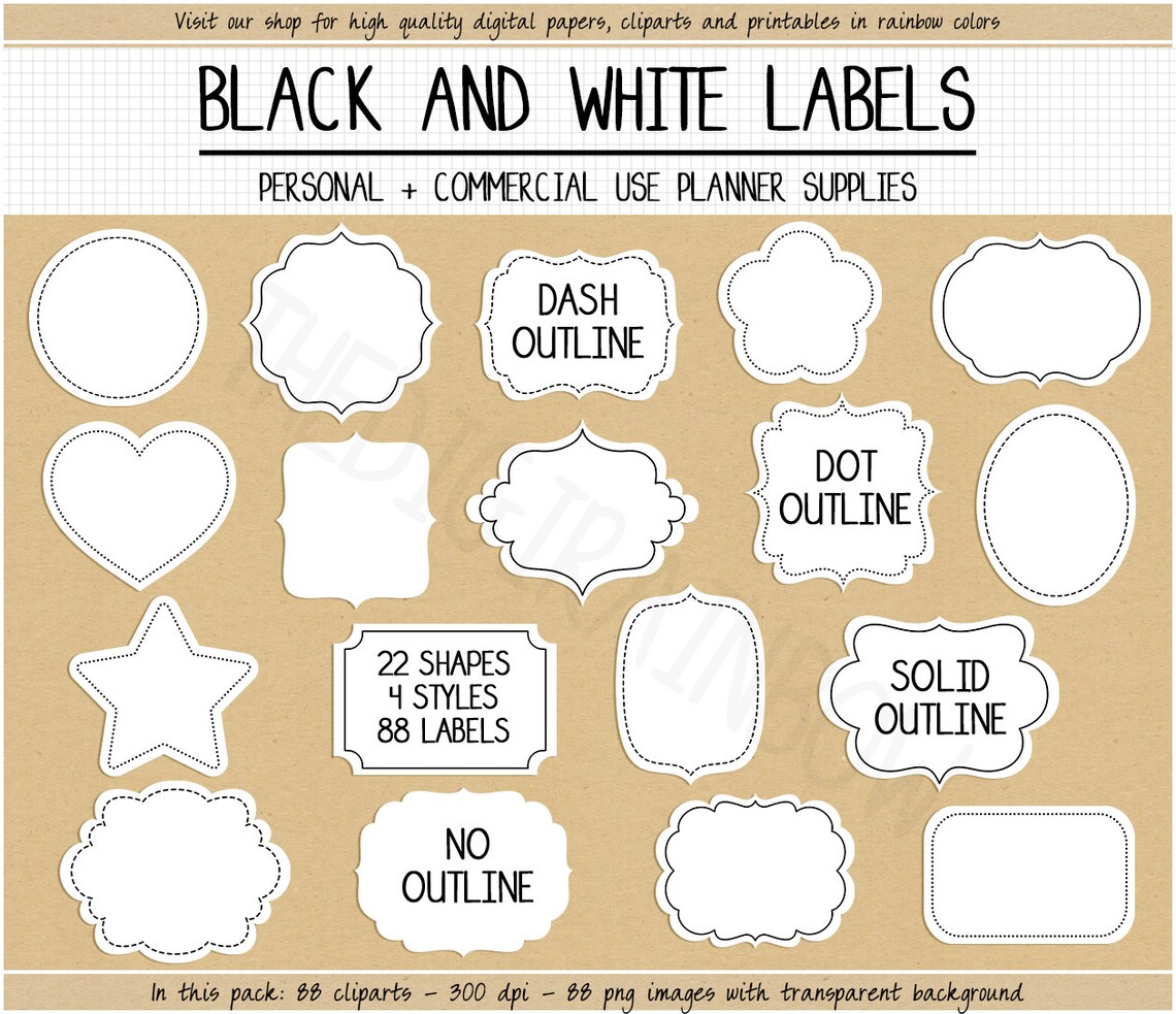 SALE Printable White Labels Blank Label Outlined Black Label - Etsy