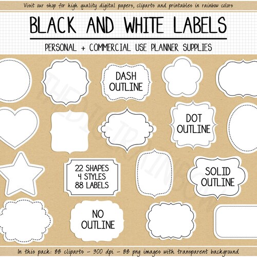 SALE Printable White Labels Blank Label Outlined Black Label - Etsy