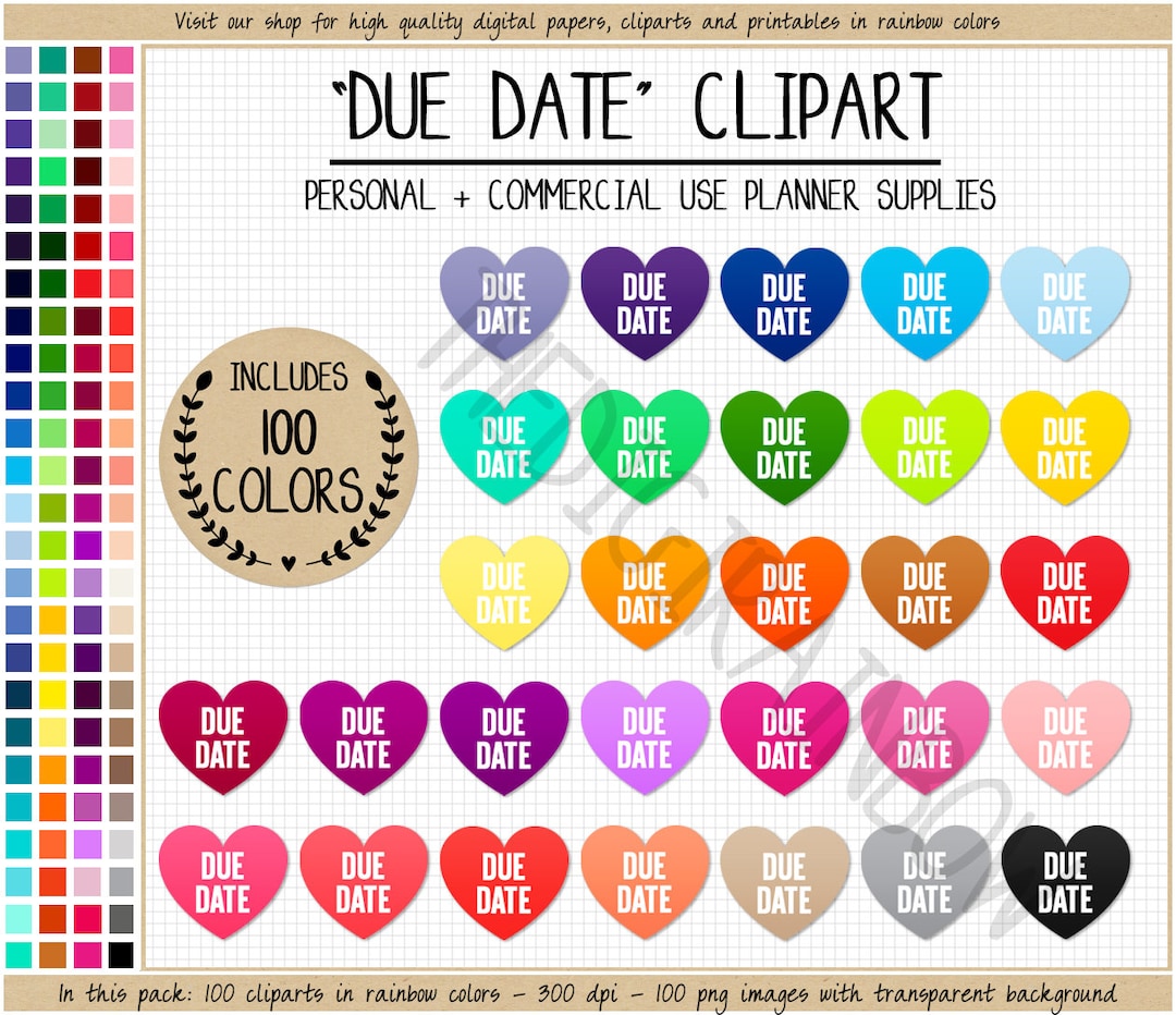 SALE 100 DUE DATE Clipart Pregnancy Sticker Rainbow Heart Clipart Baby ...
