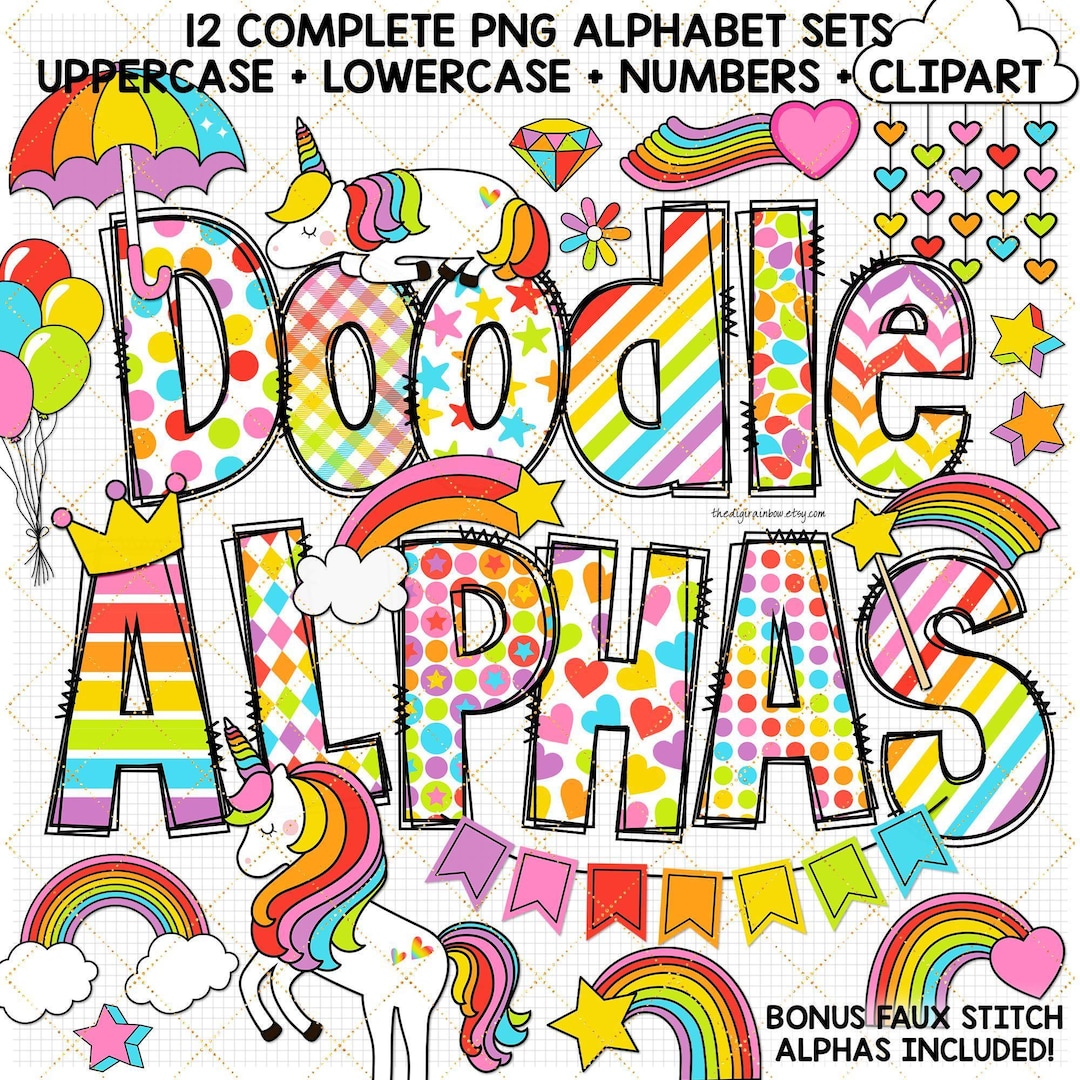 Rainbow Alphabet PNG Unicorn Letters Fantasy Princess Alpha Stitch ...