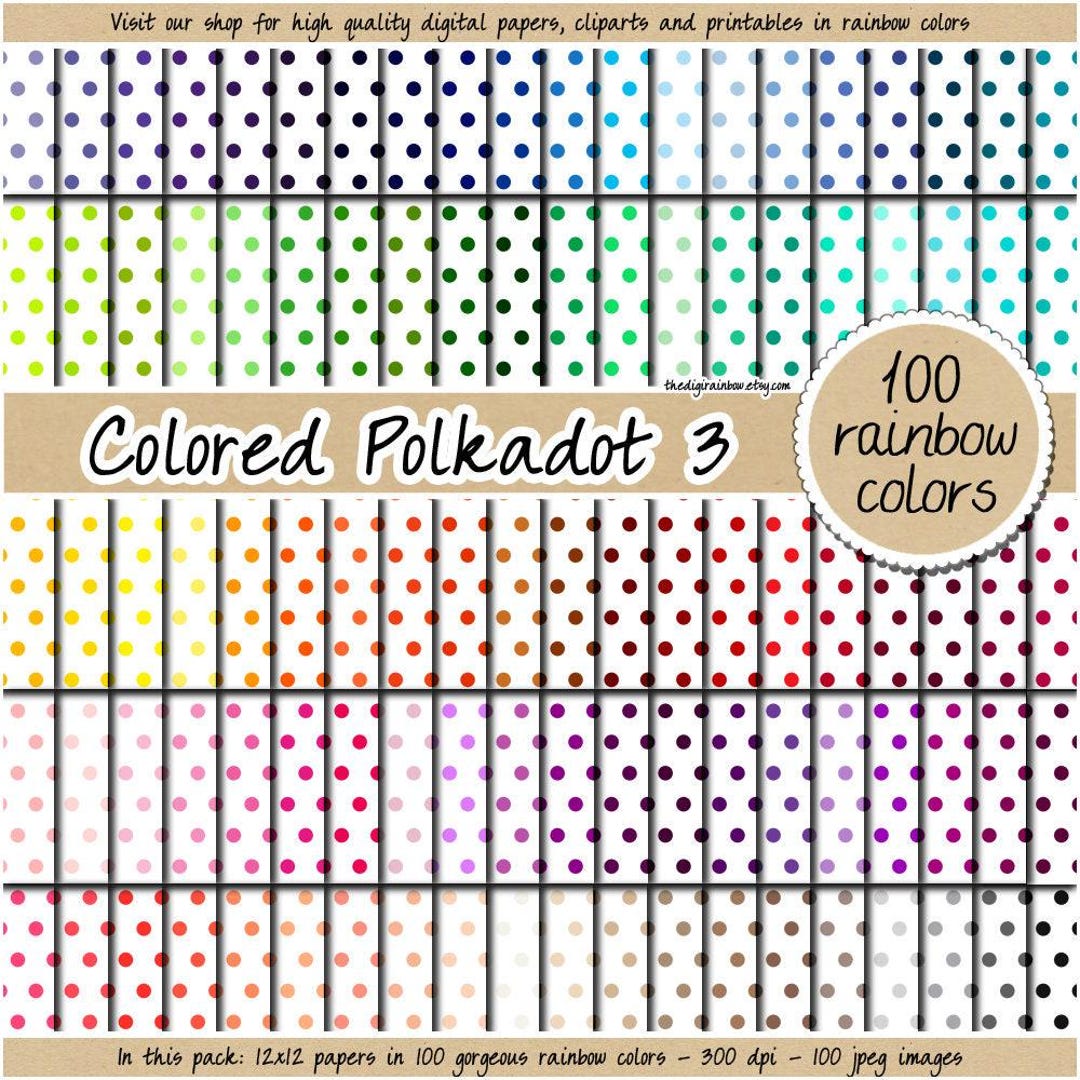100 SEAMLESS Rainbow Polka Dots Digital Paper Polkadot Background ...