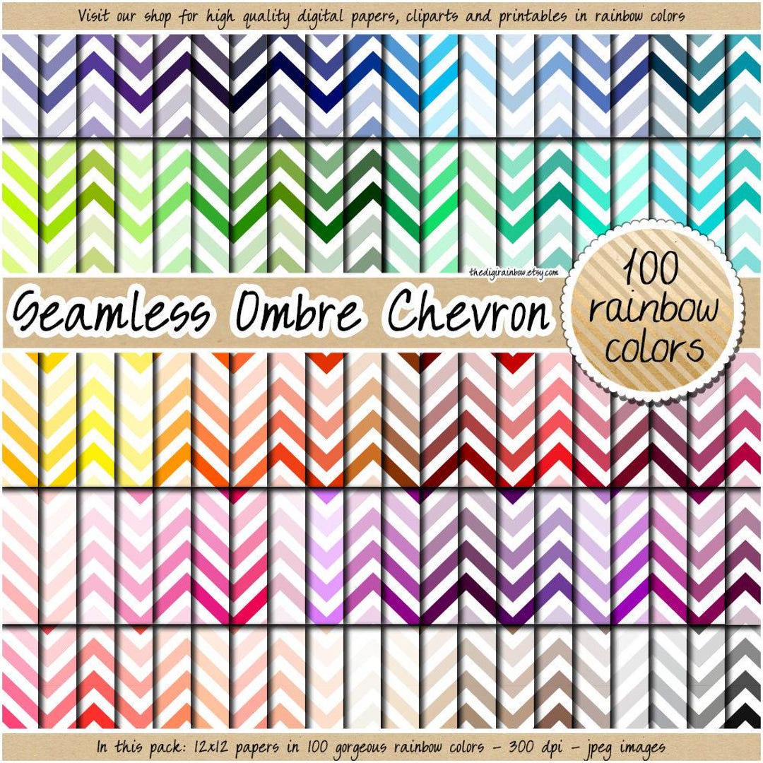 100 Seamless Chevron Digital Paper Ombre Rainbow Clipart Printable ...