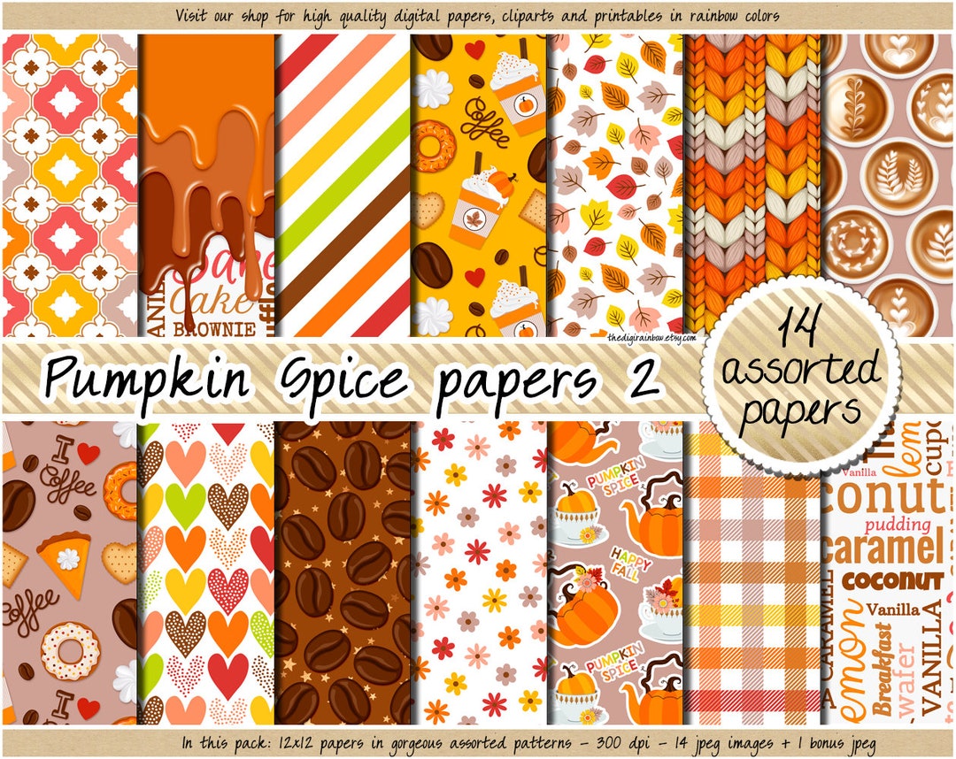 Pumpkin Spice Digital Paper Seamless Coffee Lover Fall Pattern Cute ...